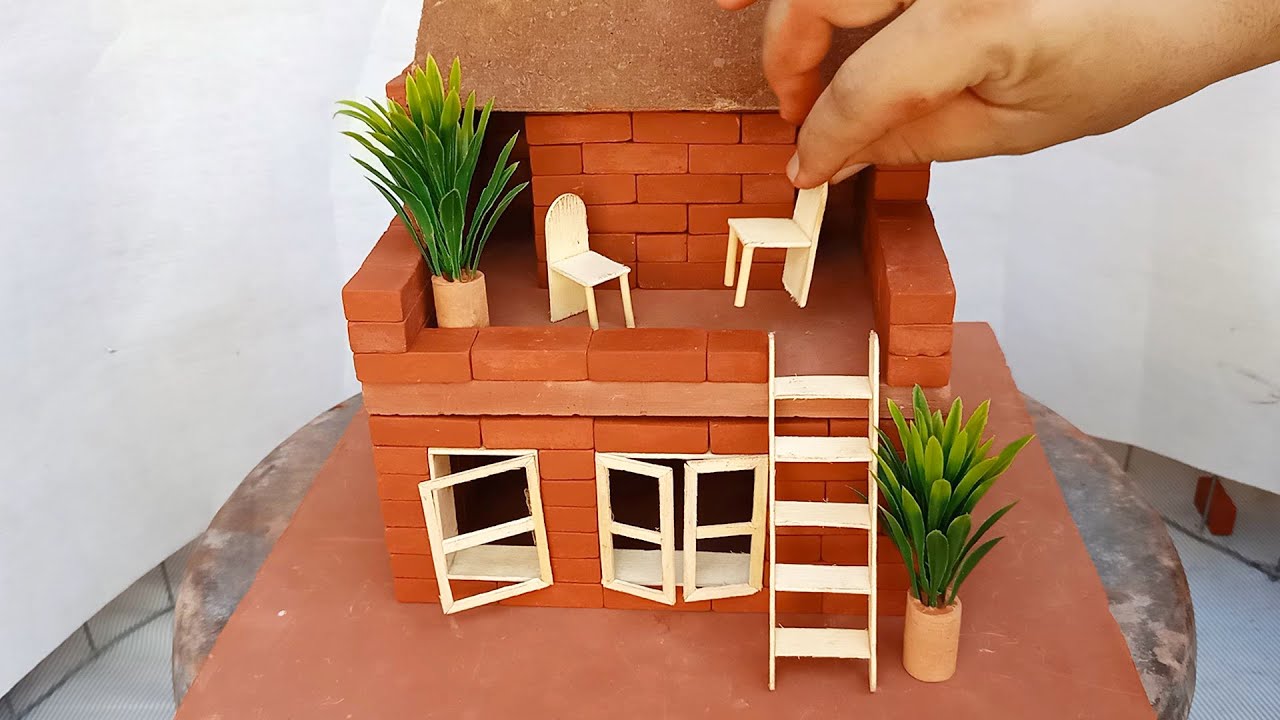 Miniature modern house model with roof top bedrooms and yard - mini ...