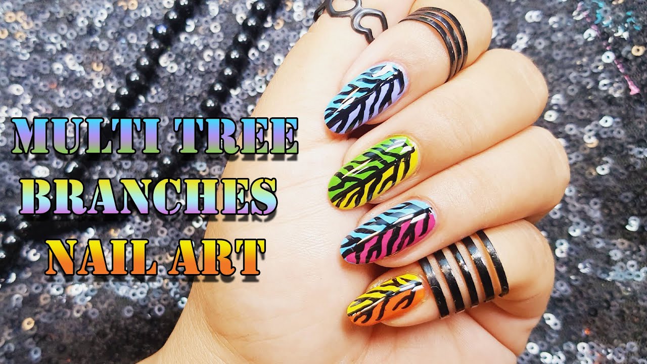 Multi Tree Branches Nail Art | DIY Nail Art Tutorial | Rose4you - YouTube