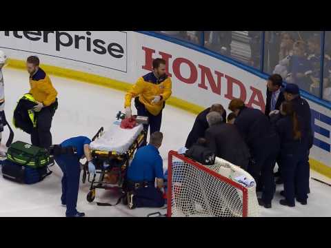 Fiala stretchered off after Bortuzzo takes him hard into boards