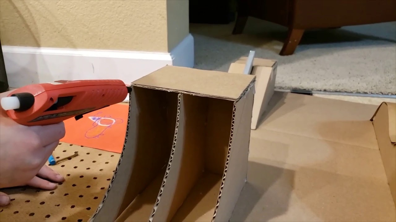 Cardboard skate park halfpipe creation - YouTube