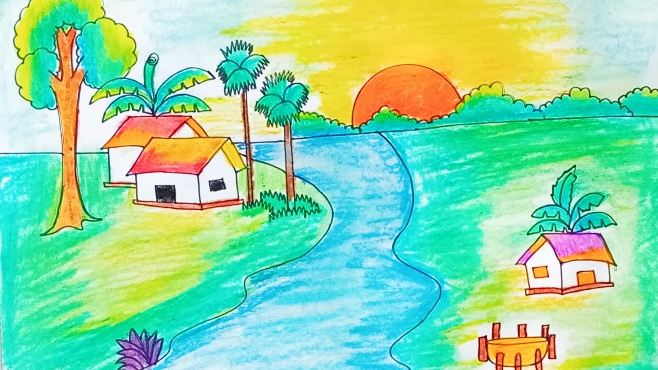 Gramer Drisso aka // গ্রামের দৃশ্য// গ্রামের দৃশ্য অংকন করা 🌴🌴// দৃশ্য ...