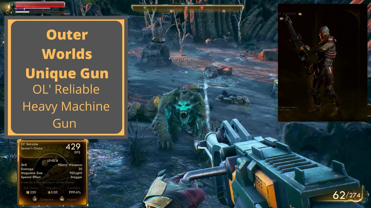 The Outer Worlds| Unique Heavy Machine Gun| Ol' Reliable - YouTube