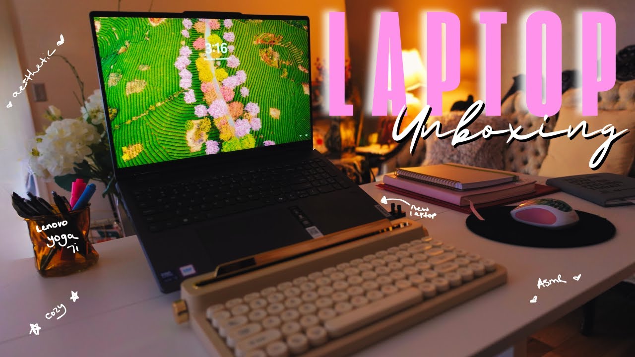 Aesthetic Laptop Unboxing | Lenovo Yoga 7i "16 | Customization, First ...