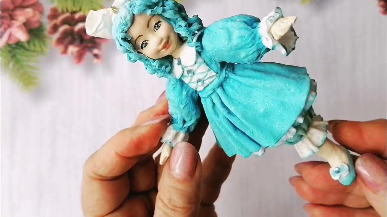 Елочная игрушка из ваты Мальвина. Девочка с голубыми волосами. - YouTube