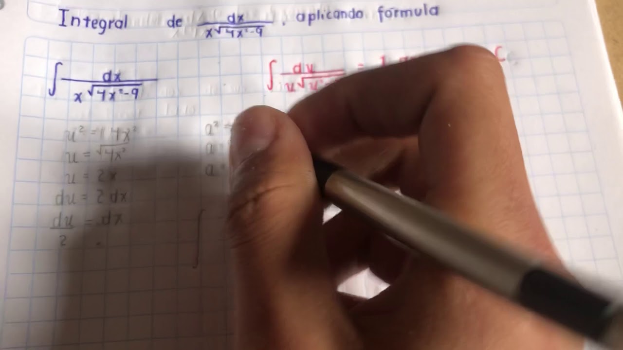 Integral de dx entre la raíz cuadrada de 4x^2-9, aplicando fórmula ...