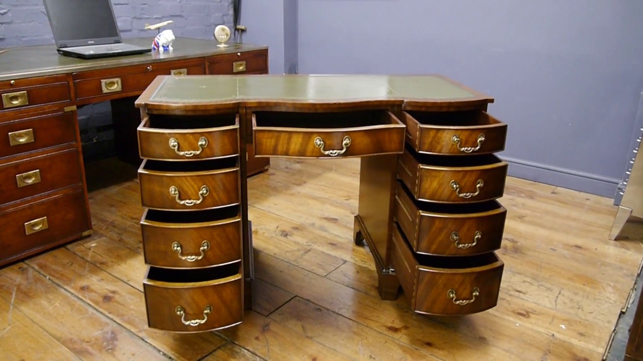Bevan Funnell Mahogany Twin Pedestal Writing Desk Green Leather Top ...