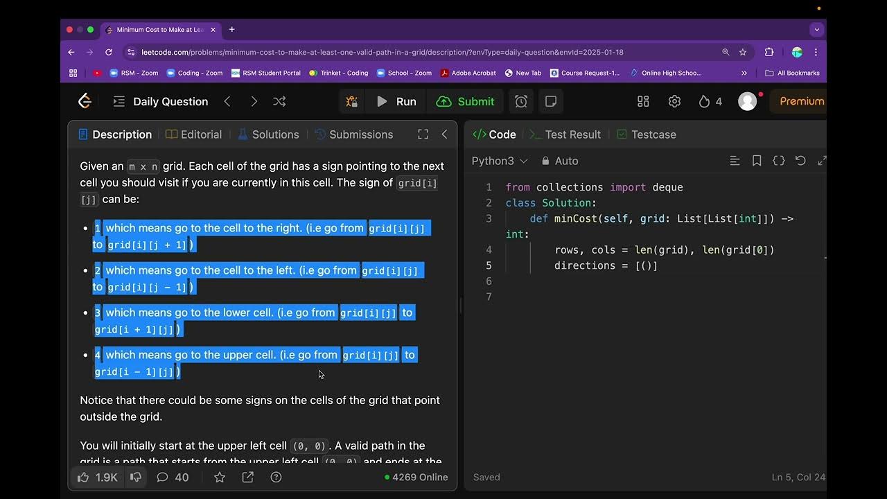 Minimum Cost to Make at Least One Valid Path in a Grid - Leetcode 1368 - YouTube