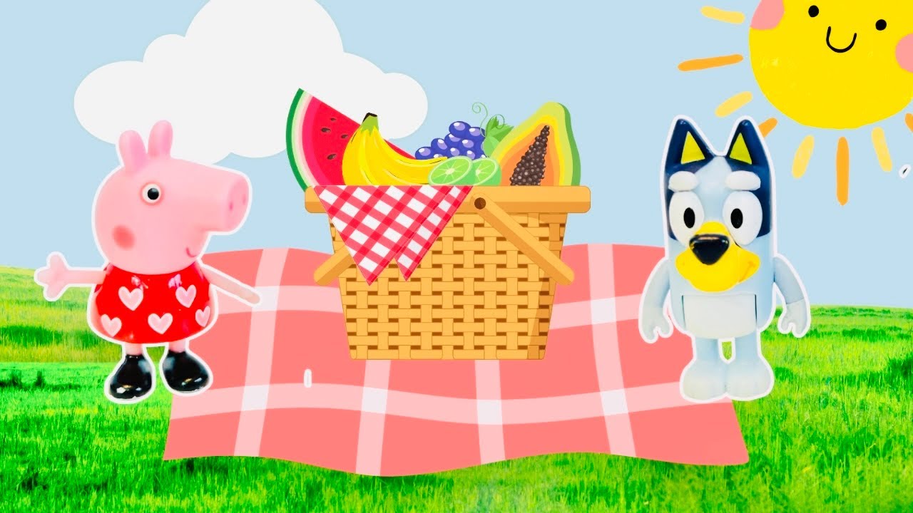 Bluey and Peppa Pig Teddy Bear Picnic Toys Playing Video For Kids ...