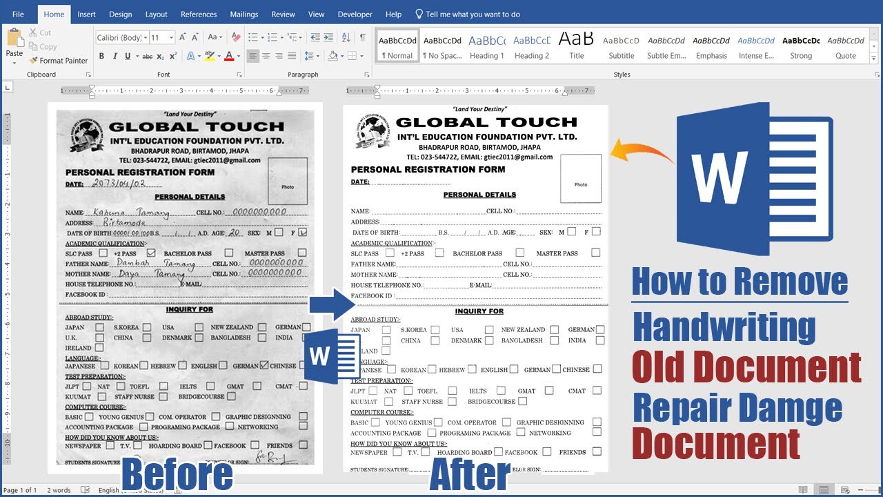 Repair & Edit Old Document in Ms Word || Remove Handwriting Text in ...