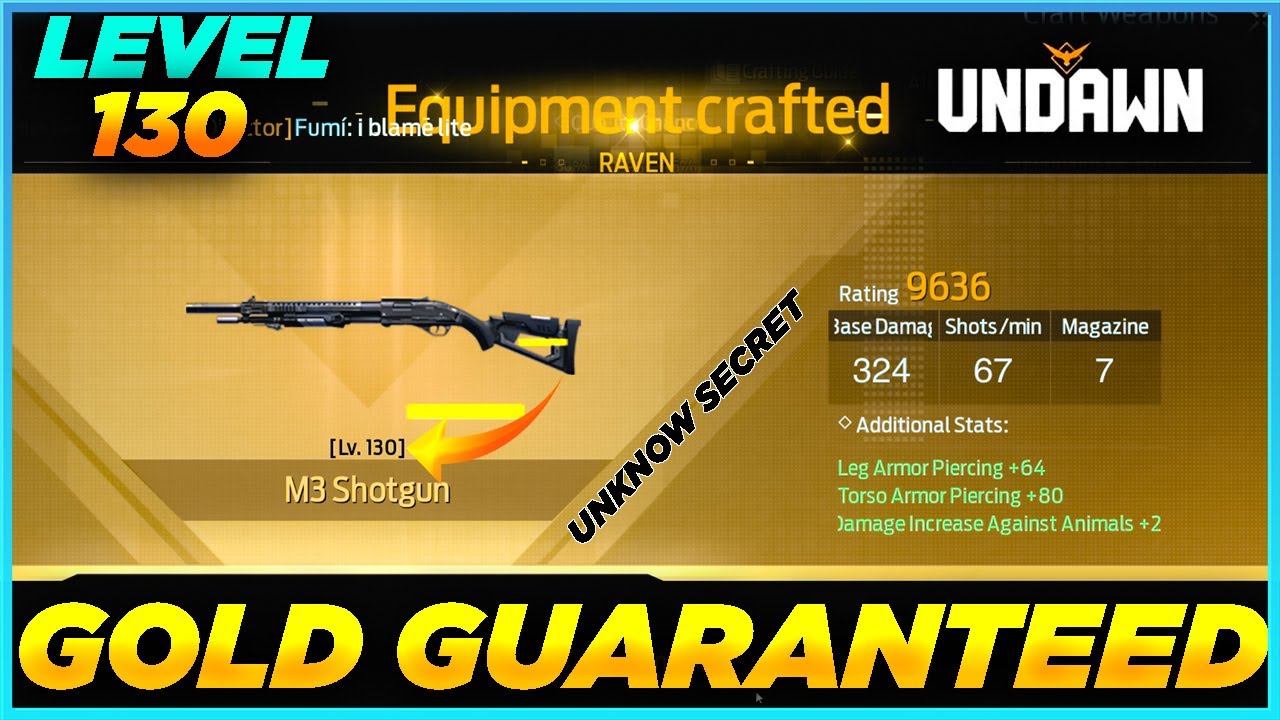 Get Gold weapon LvL 130 ( Shotgun ) -UNDAWN - YouTube
