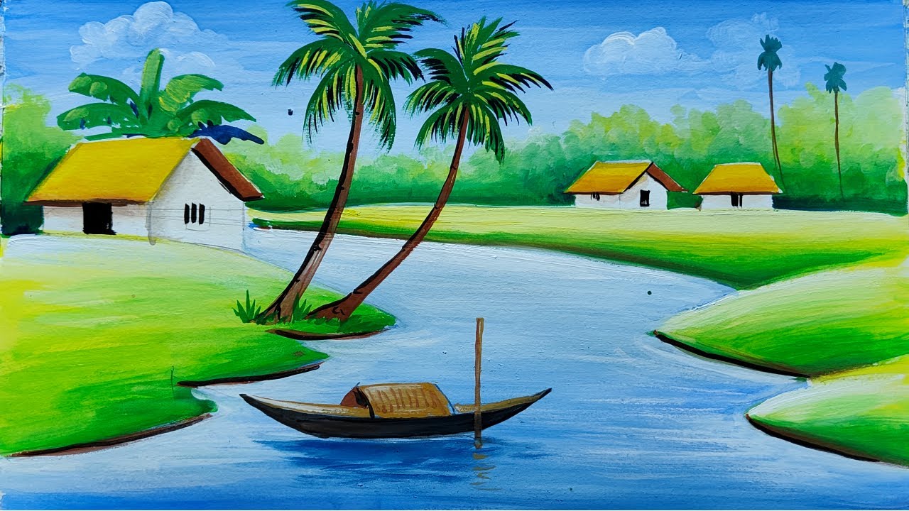 how to draw beautiful scenery paintging with poster color,poster color ...