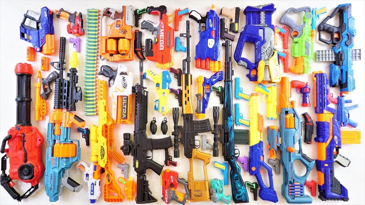 Collecting 7 Sniper Gun AK47 MCHINE GUN MULTI BARREL NERF SHELL STRIKE ...