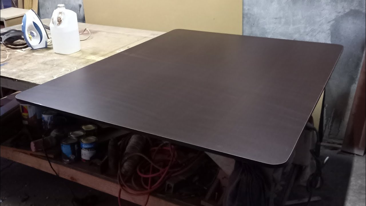 como hacer cubierta de mesa en melamina..color chocolate - YouTube