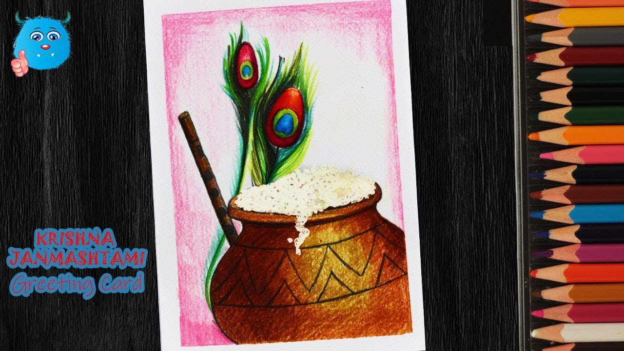 Festival Janmashtami drawing in color pencils | how to draw Krishna ...