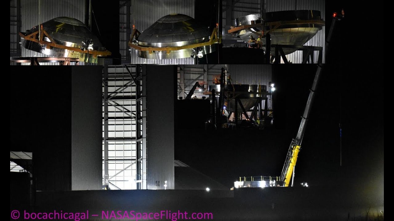 SpaceX Boca Chica - Starship Bulkhead/Dome Flipped/Installed on Stand ...
