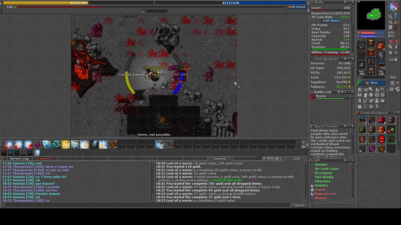 Tibia - Hunt Wyrms Liberty Bay - Rp 100 Level 350k/h exp - YouTube