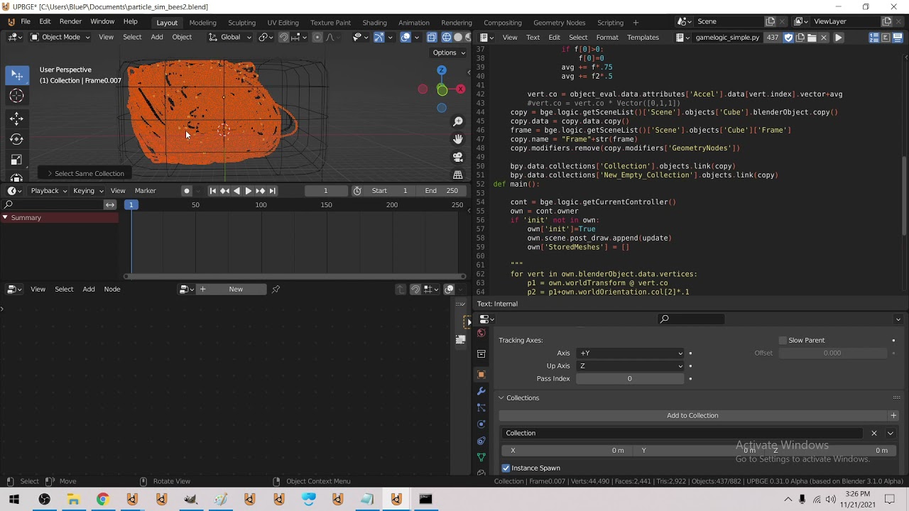 Geonodes Simulation cached using upbge to disk to render later :D - YouTube