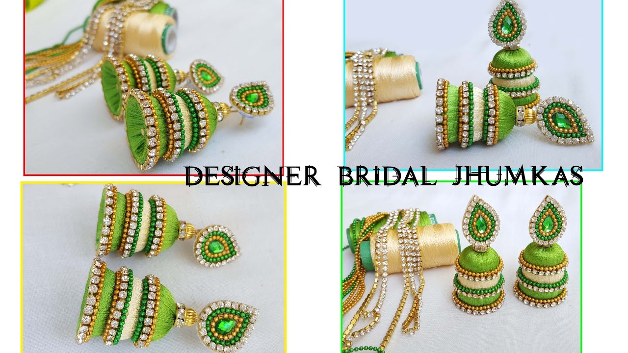 How to make designer bridal silk thread jhumkas // two colour silk ...