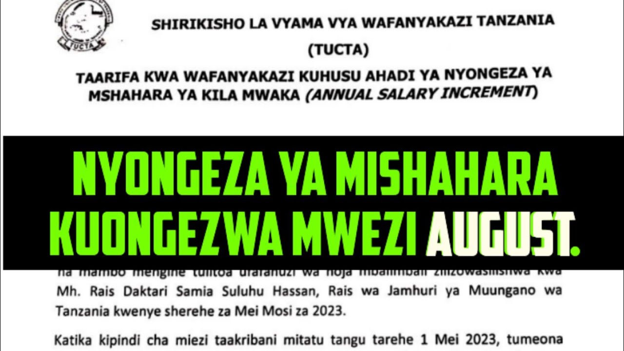 TAARIFA MPYA KUTOKA TUCTA KUHUSU NYONGEZA YA MISHAHARA KWA WAFANYAKAZI ...