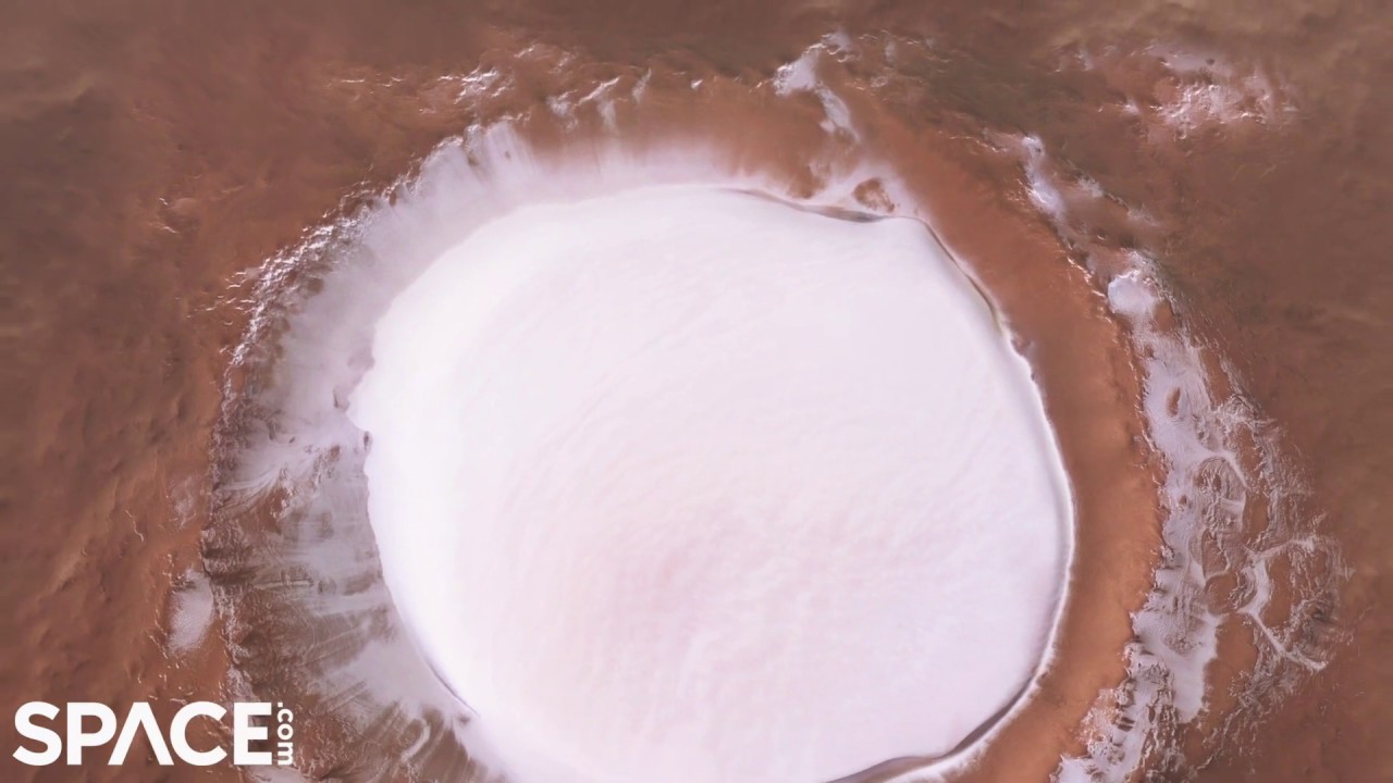 Icy Mars Korolev crater is 51 miles across - Flyover animation from ...