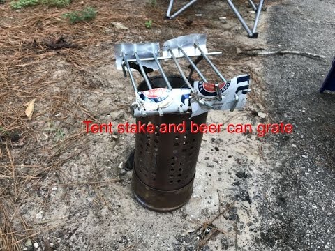 DIY Utensil Caddy Stove w/ tent stake beer can grate - YouTube