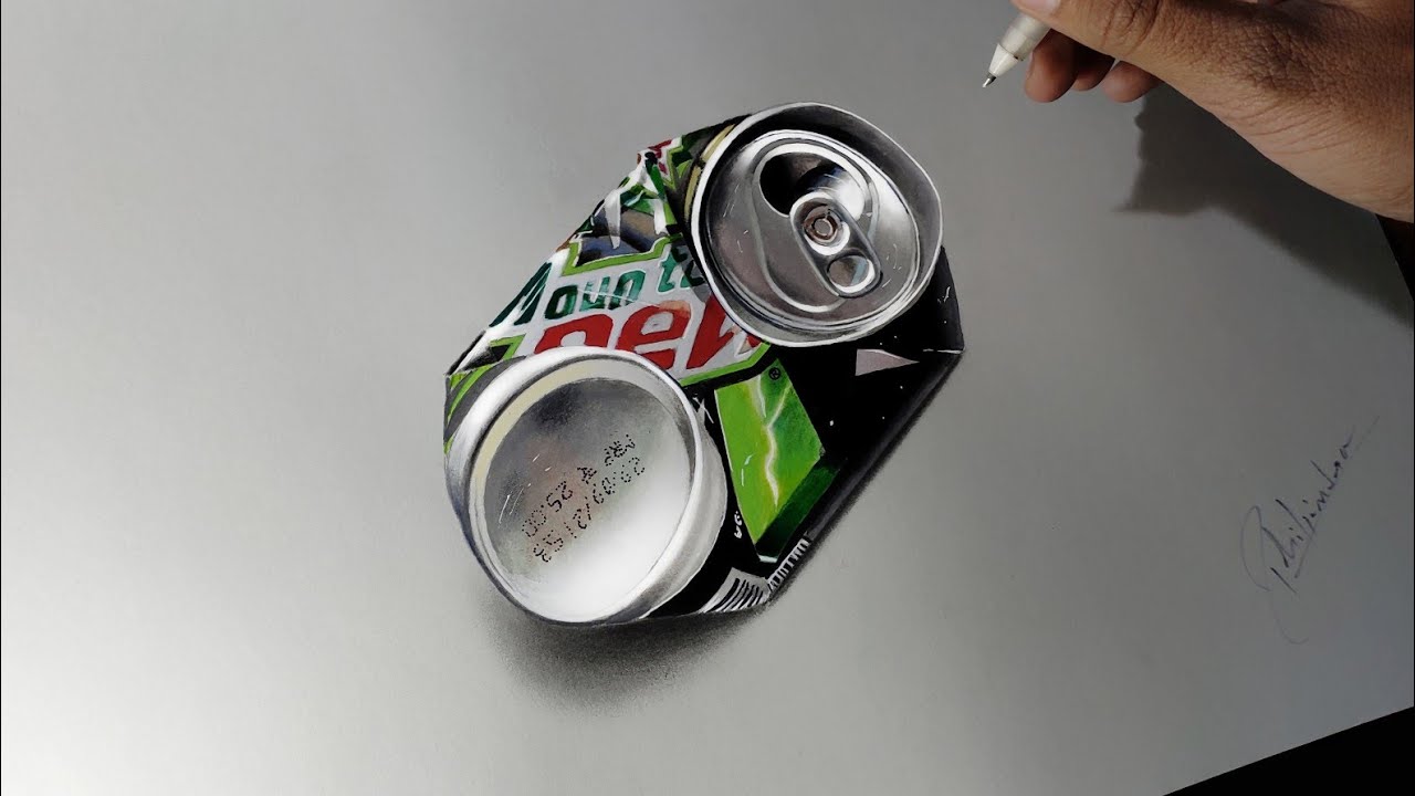 hyperrealistic Drawing of Deflated Mountain Dew Can - YouTube