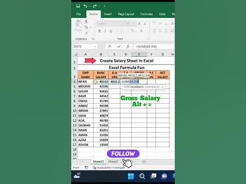 create salary sheet in excel || salary sheet kaise banaye #excel #ytshorts #computer - YouTube