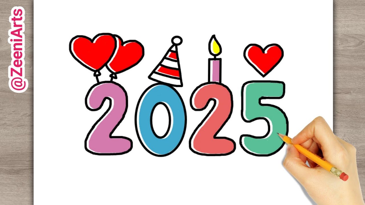 How to Draw New Year 2025 - Easy Step-by-Step - YouTube