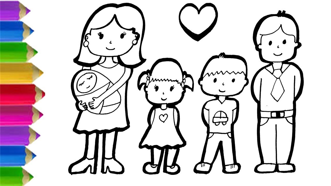 Drawing And Coloring A Family Of 5 👩👨👧👦👶🌈 Drawings For Kids - YouTube