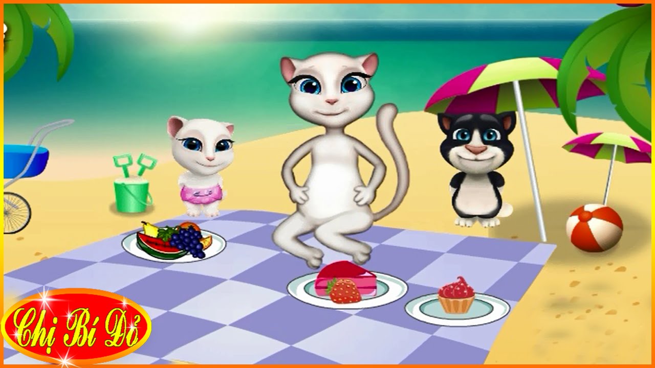 Buổi dã ngoại của mèo Angela và mèo Tom trên bãi biển ♥ Trò chơi động ...