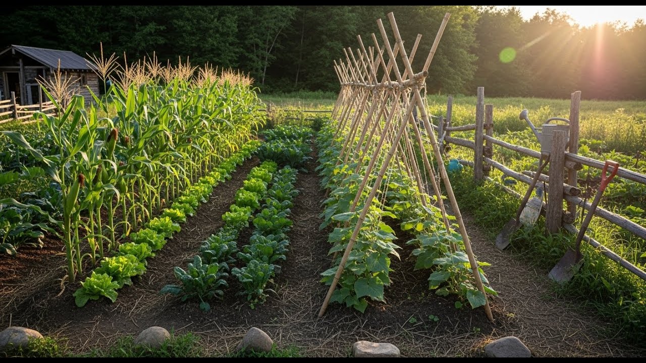 Grow Corn and Green Vegetables with a Simple Garden Trellis - YouTube