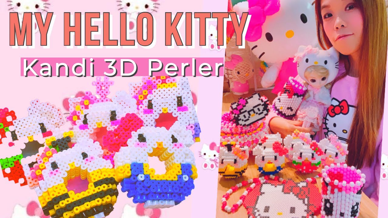 HELLO KITTY Kandi 3D Perler Tutorial | 3D Perler How to Build - YouTube