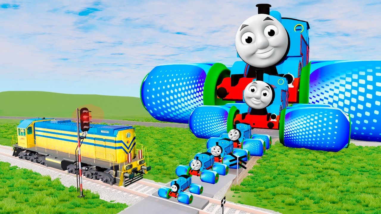 Big & Small Thomas the Tank Engine trains and Thomas Friend with soda Wheels vs Train | BeamNG ...