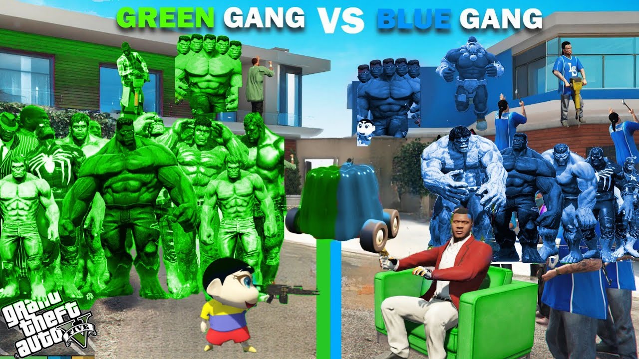 Franklin Blue Gang VS Shinchan Green Gang In GTA 5 - YouTube