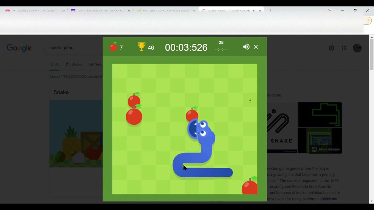 snake game [small map, 5 apples] 8.775sec 25 apples - YouTube