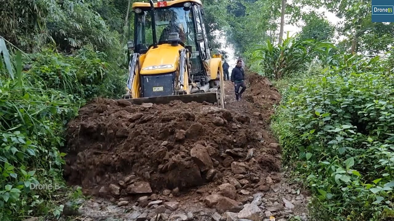 Mountain Narrow Road Resurfacing with JCB Backhoe - YouTube