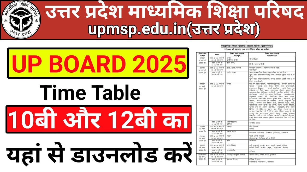 up board 2025 ka time table kaise download karen/up board ka time table ...