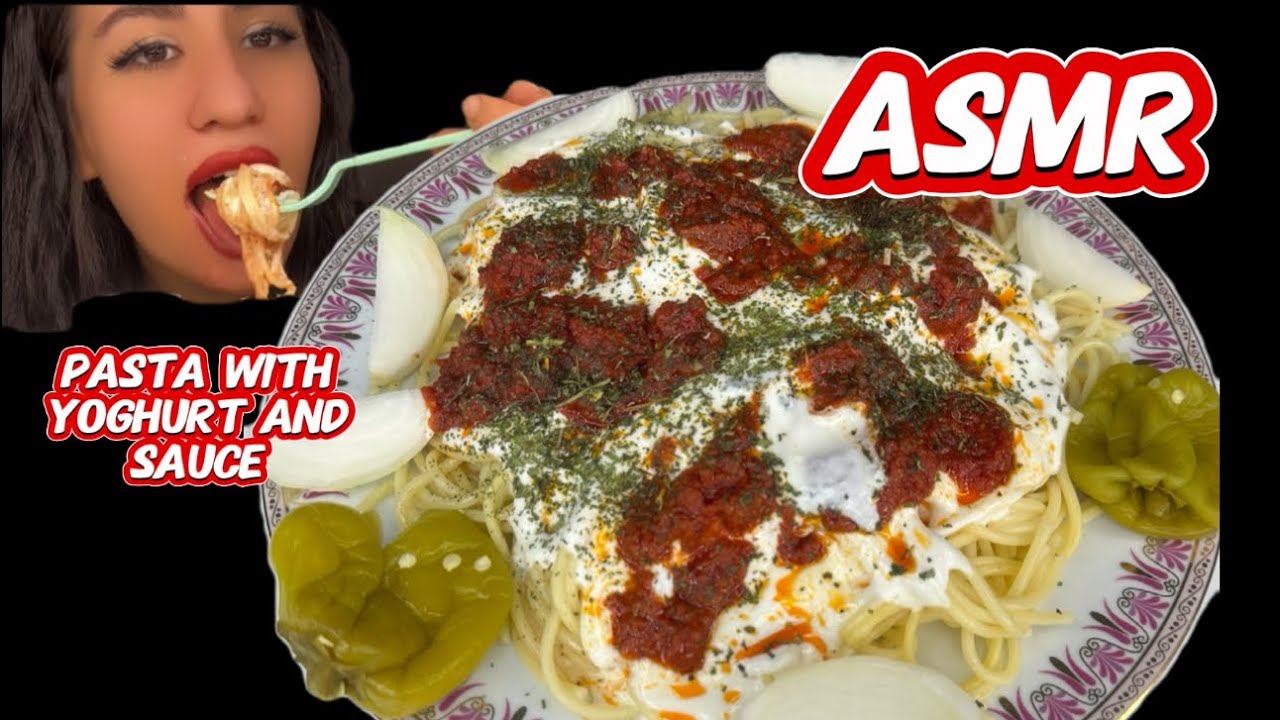 ASMR | EATING SOUNDS | Pasta with yoghurt and sauce mukbang asmr food ...