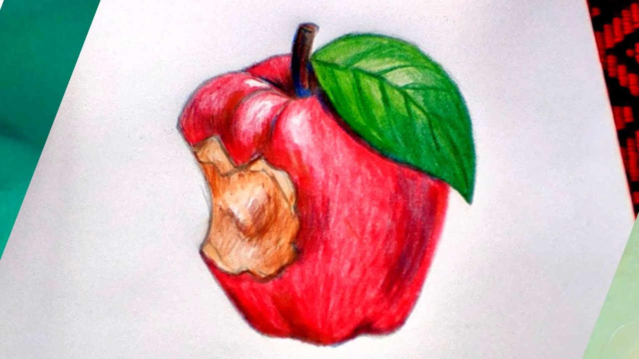 bitten apple drawing easy step by step | apple drawing | apple sketch ...