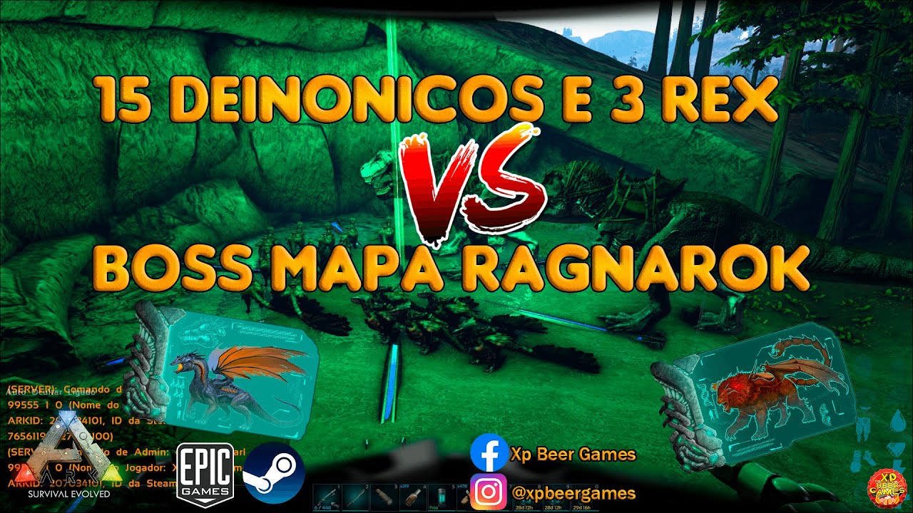 15 DEINONICOS E 3 REX VS BOSS ALPHA MAPA RAGNAROK ARK:SURVIVAL EVOLVED ...