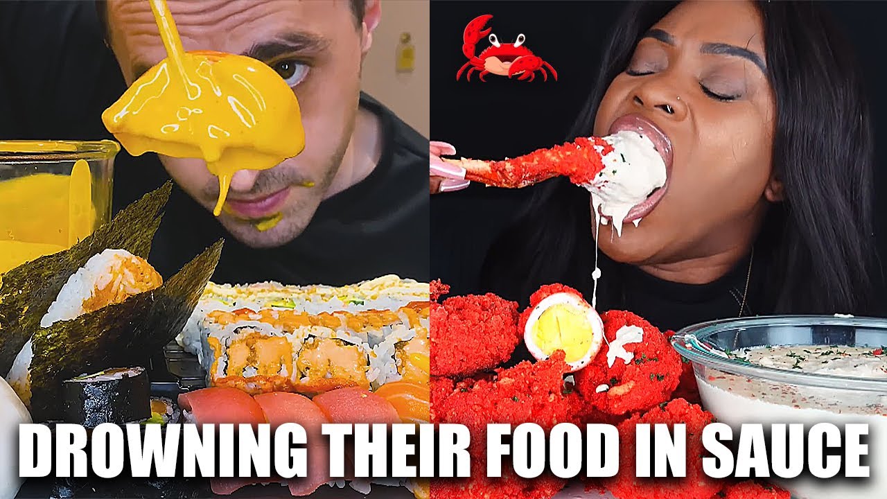 MUKBANGERS DROWNING THEIR FOOD IN SAUCE (compilation) - YouTube