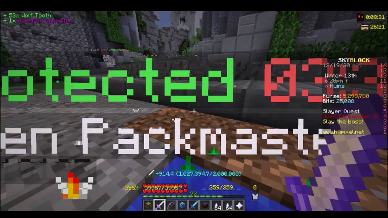 Hypixel Skyblock - Sven Packmaster IV drop overflux capacitor - YouTube