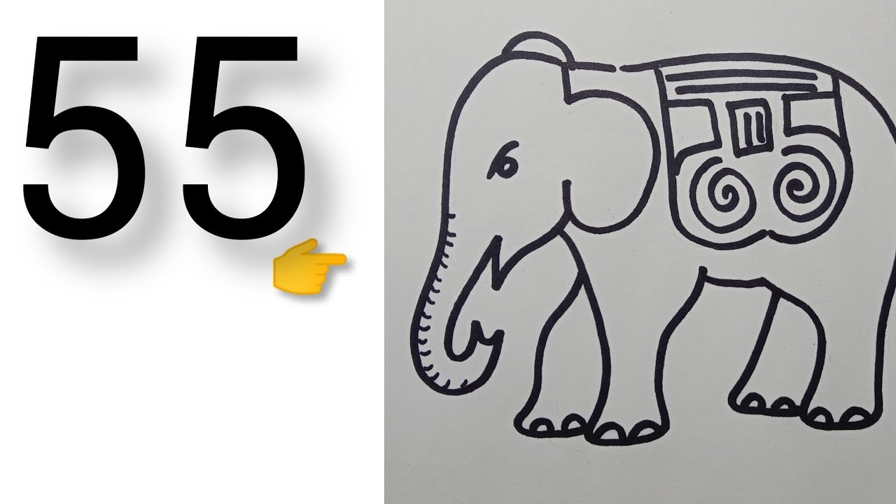 How To Draw Elephant From Number 55 // Elephant Drawing Ideas // Number ...