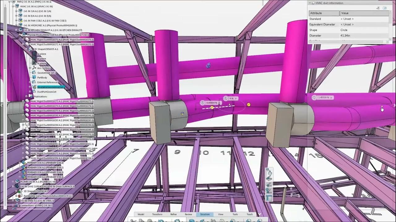 Parametric + contextually modeled ducts and steel supports - CATIA 3DEXPERIENCE - YouTube