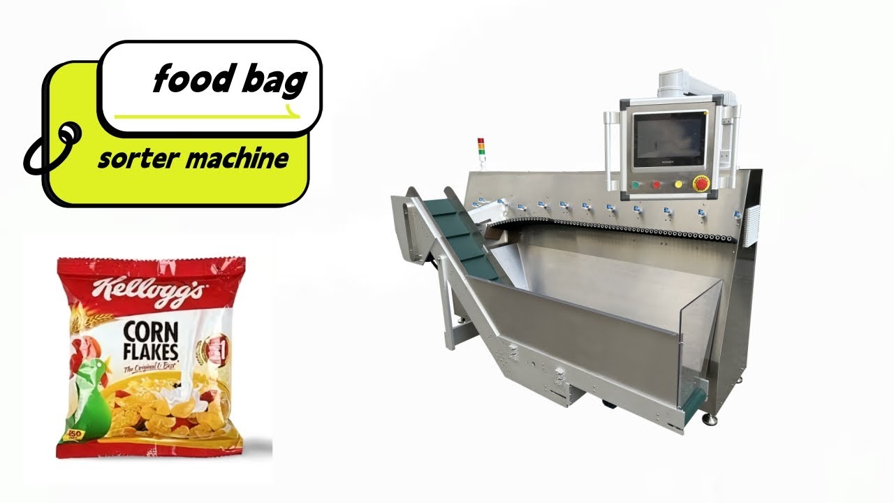 Puffed pouch sorter counter machinery | food bag sorting machine - YouTube