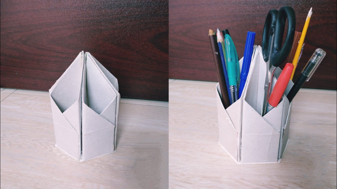 How to Make Pen Stand || Origami Pen Holder || Paper Pencil Holder ...