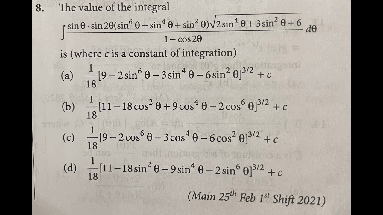MATH IIT JEE MAIN 25TH FEB 2021 SOLVED QUESTION - YouTube