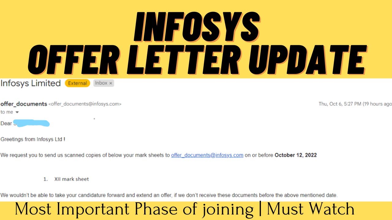 My Infosys Offer Letter new updates | Infosys 2022 BATCH 12th Marksheet ...