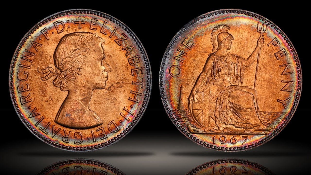 1967 Great Britain Penny PCGS MS65RD Rainbow Rim Toning Spectacular ...