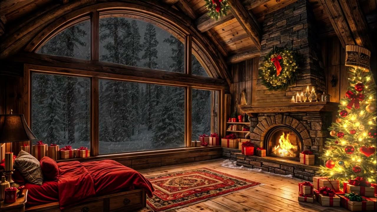 Deep Sleep Amidst a Serene Snowstorm: Cozy Winter Hut with Gentle Snowfall, Howling Wind ...
